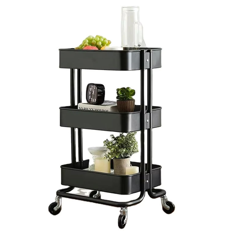 High Quality 3-Tier Carbon Steel Kitchen Rack Trolley Movable ...