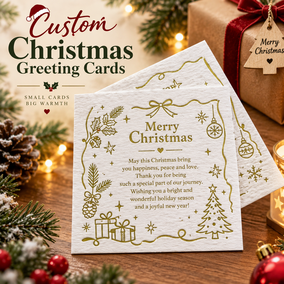 Custom Christmas Greeting Cards Premium Art Paper Gold Foil Embossed ...