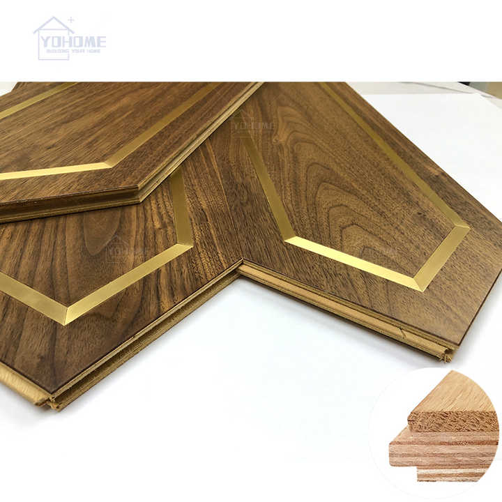 Unit Block Parquet Wood Flooring with Metal Brass Inlay