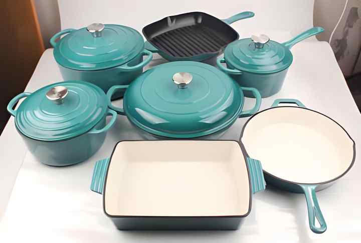 11pcs Cast Iron Enamel Pot Soup Pot Set - Versatile Cookware