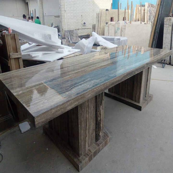 Customized Stone Eat Dining Table 6 Seater - Honed Marble