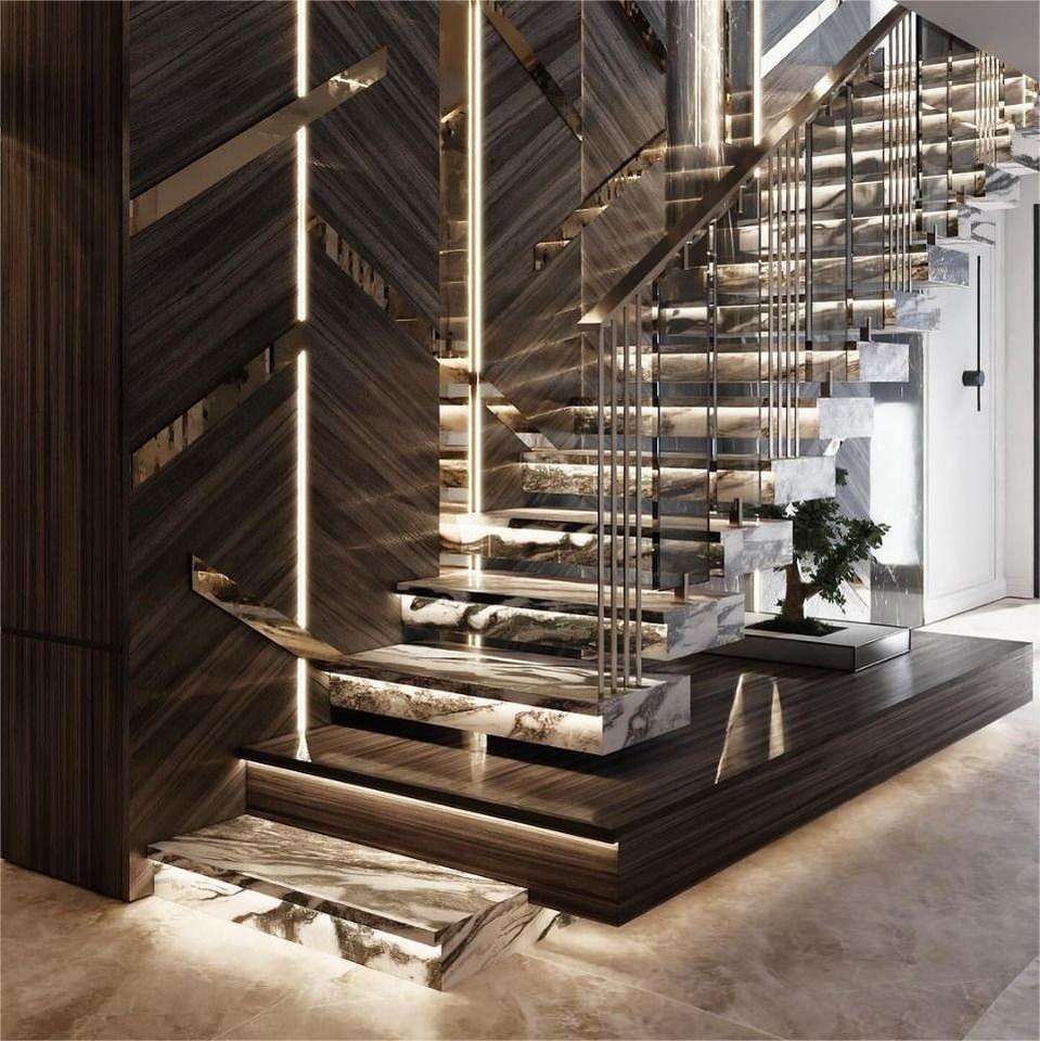 Australian Standard Staircase Modern Interior Staircase With Led Marble ...