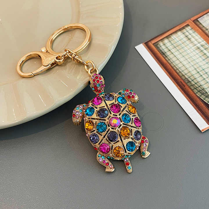 Fashion Colorful Diamond Turtle Charm Purse Key Ring Sparkling ...