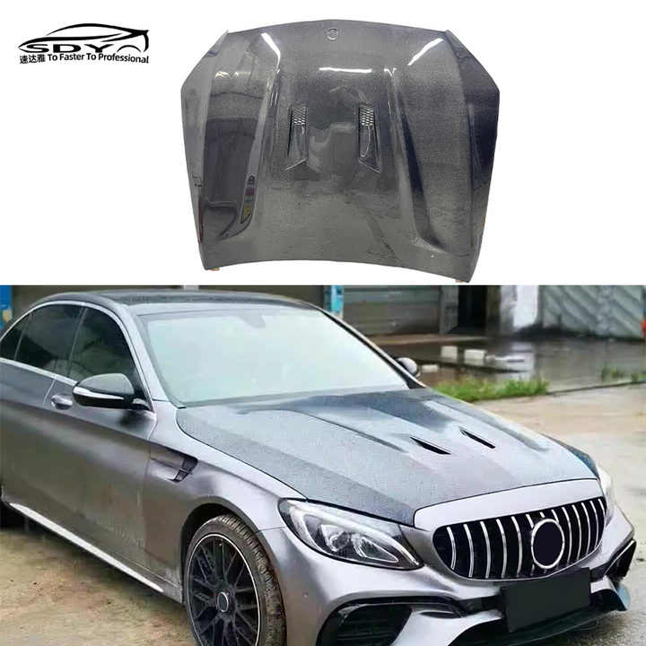W205 C43 Carbon Fiber Engine Hood Bonnet Cover With Air Intake for ...