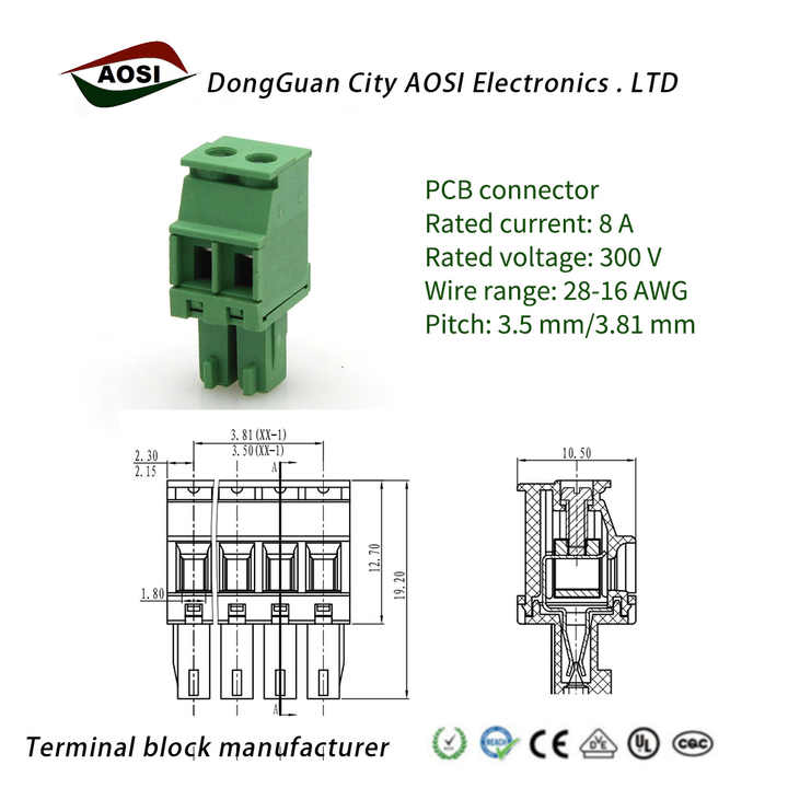 Vertical Side Entry 90 Plug 3.81mm 3.5mm Pluggable Terminals Block ...