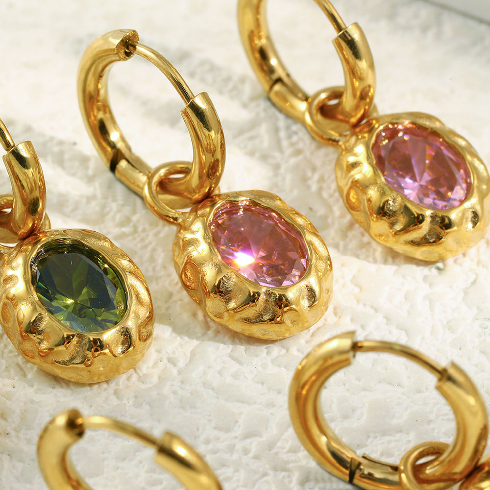 Dreamshow Hammered Zircon Teardrop Drop Earrings Set 18k Gold Plated ...