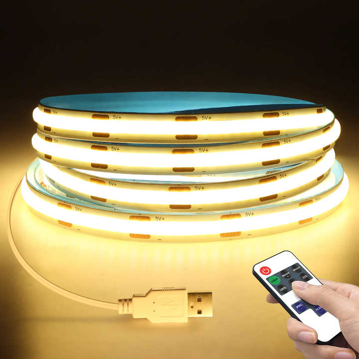 5V Dimmable COB LED Strip Light with Remote Control ON/OFF 1m 2m 3m 5m ...