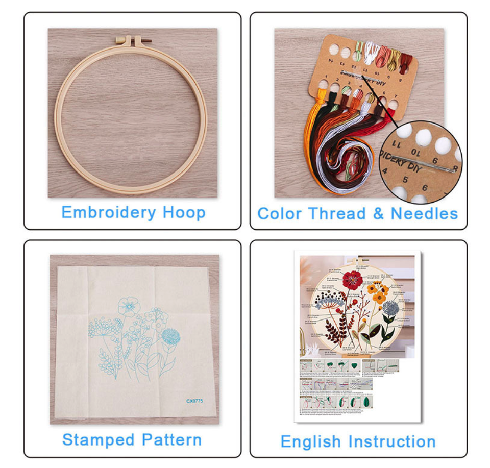 New Valentine's Day Couple Floral Embroidery DIY Handmade Round Cotton ...