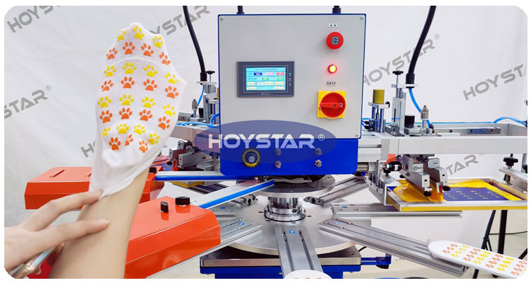 Non Slip Silicone Socks Automatic Rotary 2 Color Sock Screen Printing ...