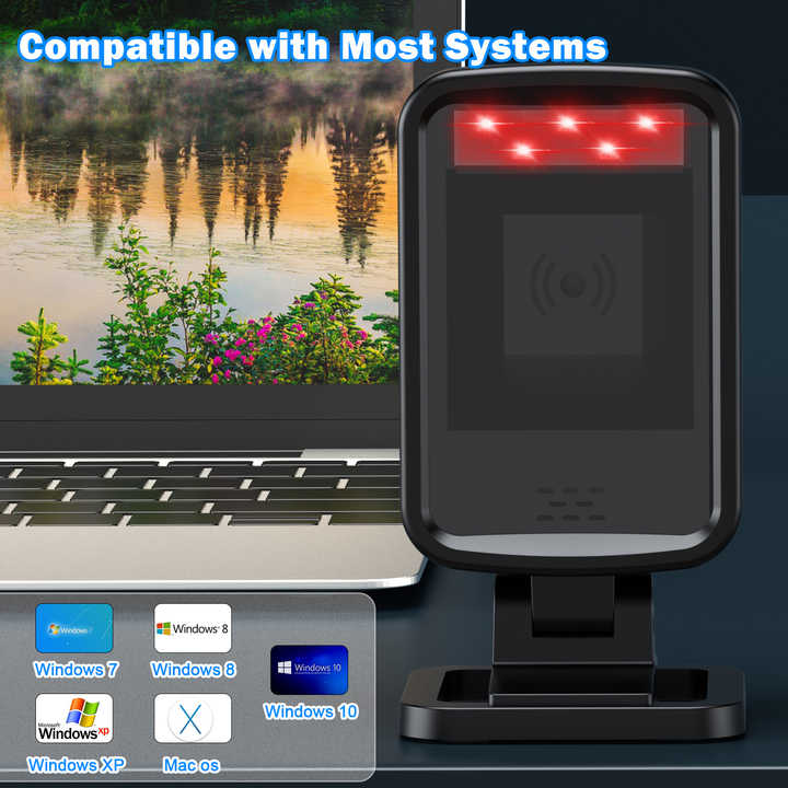 2D QR Hands-Free Omnidirectional Barcode Scanner Desktop USB Wired ...