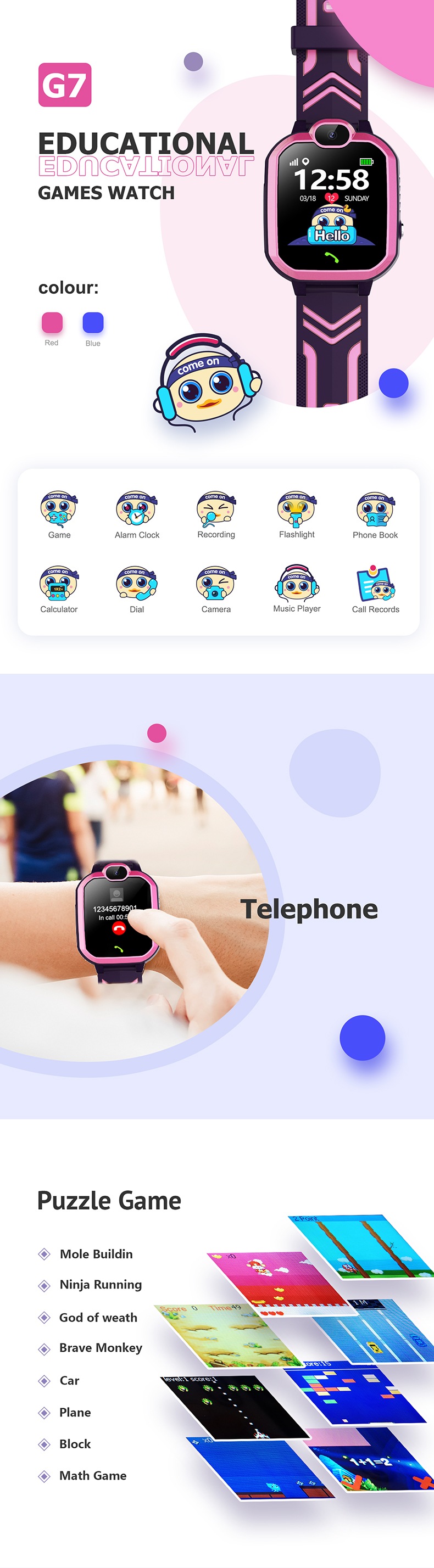 Ceas inteligent pentru copii cu jucarii interactive, Functie telefon ...