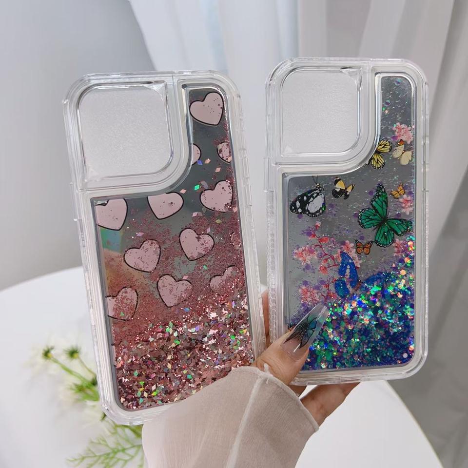 3-in-1 TPU PC Liquid Sand Shockproof Phone Cover with Glitter ...