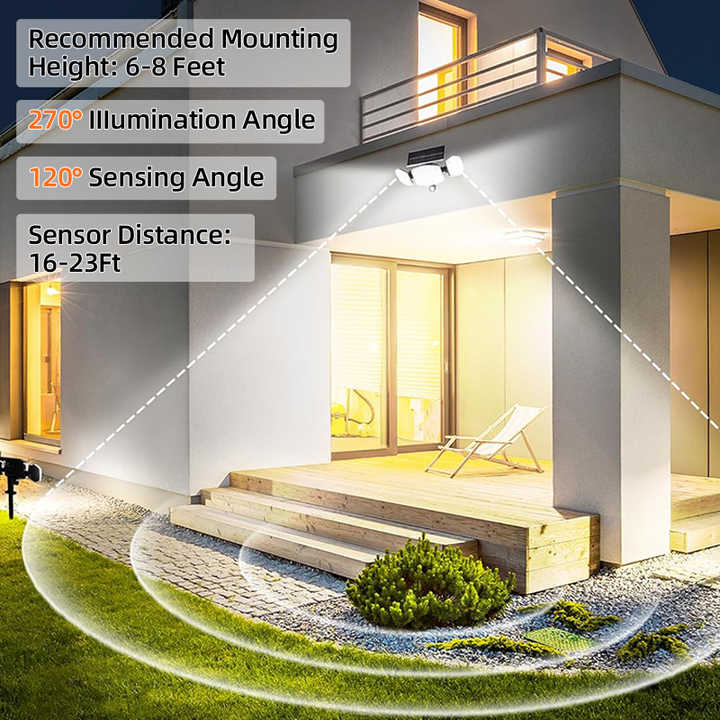 IP65 Waterproof 208 LED Solar Security Light Motion Sensor Outdoor Garden Wall Lamp Patio Wall ...