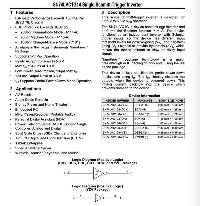 SN74LVC1G14DBVR Inverter IC - General Purpose & High Performance