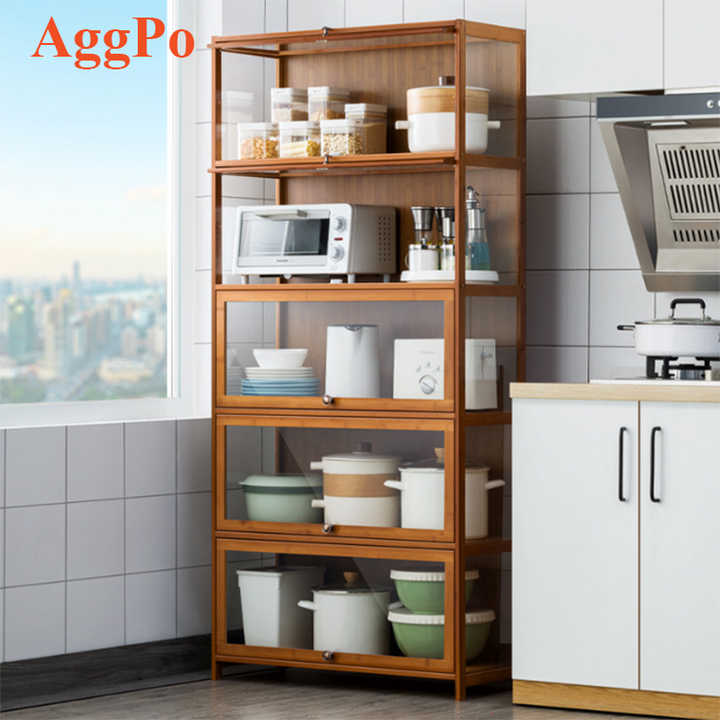 Clear Kitchen Cabinet, Kitchen Storage Cabinet Bamboo Frame with ...