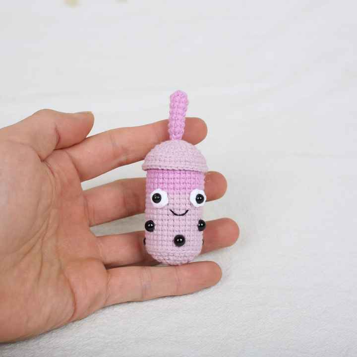 Handmade Cute Crochet Bubble Boba Milk Tea Cup Bag Charm Soft Mini ...