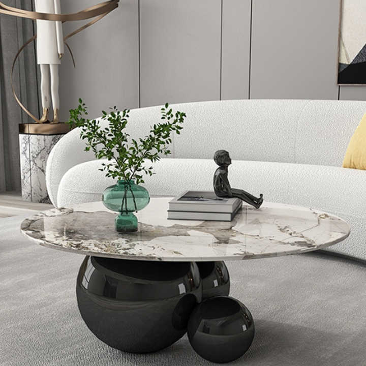 Modern Luxury Circle Shaped Coffee Table Stainless Steel Round Slate ...