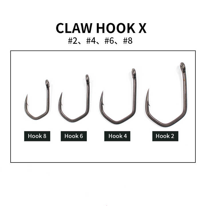 10 Piece Carp Fishing CLAW HOOK X Alloy Steel PTFE Coating Super Wide ...