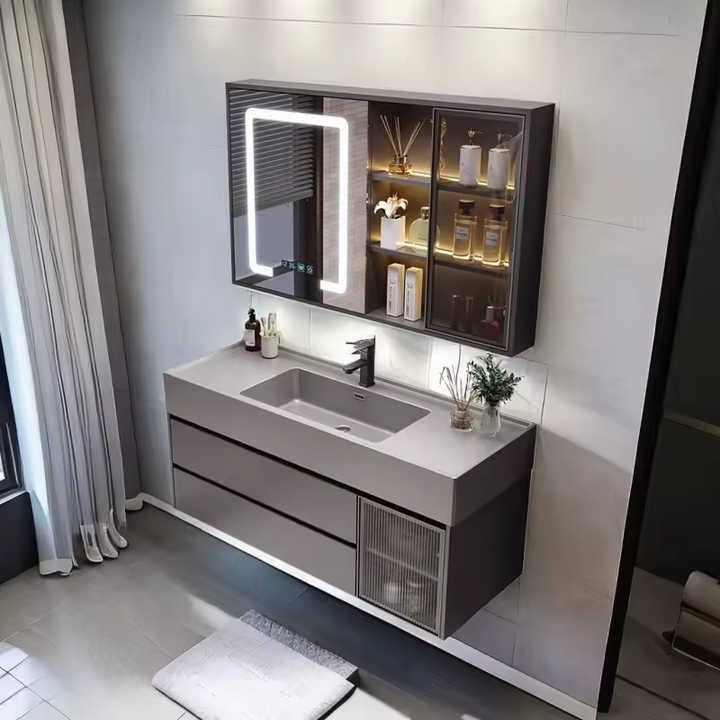 Rock Slab Integrated Light Luxury Bathroom Cabinet Combination
