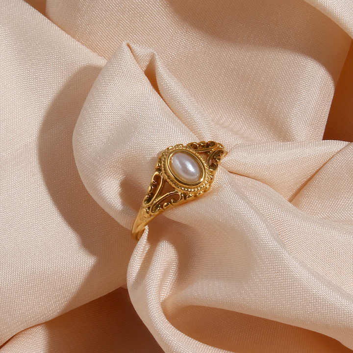 Acero inoxidable joyeria Pearl Rings Jewelry Women Stainless Steel Rings with Natural Pearl Freshwater Pearl Jewelry Manufacture