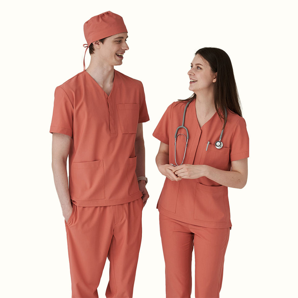 OEM Open-necked Woven Unisex Nursing Hospital Sets Modern Design White ...
