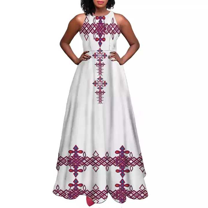 Custom Blank Woman Ladies Dress for Summer Ethnic Sleeveless Patchwork ...