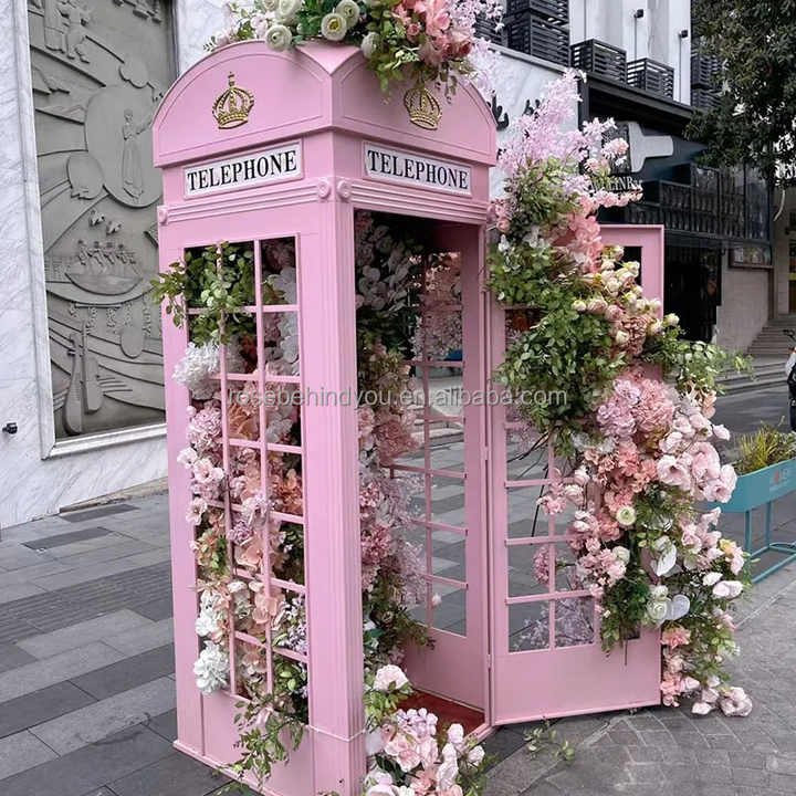 Antique Pink White Floral Telephone Booth for Wedding Decor