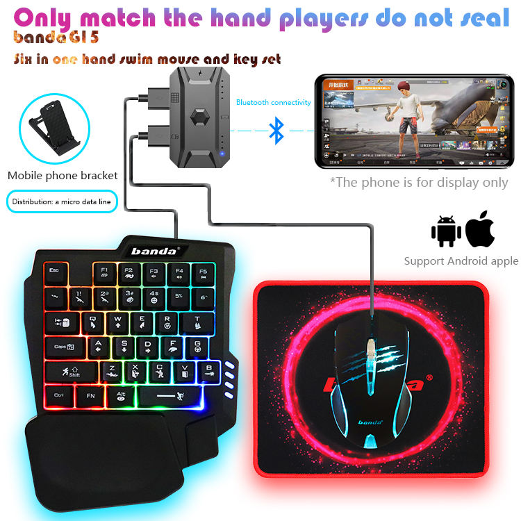 5-in-1 Mobile Game Combination One-handed Game Keyboard and Mouse ...