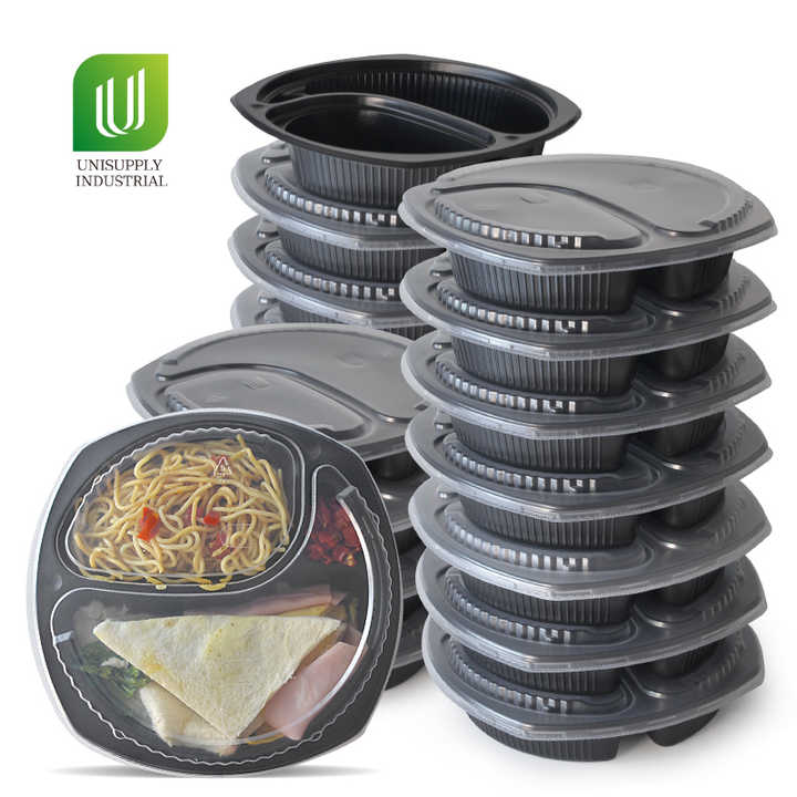 Unisupply Takeaway Microwavable Plastic Disposable Round 3 Compartment ...