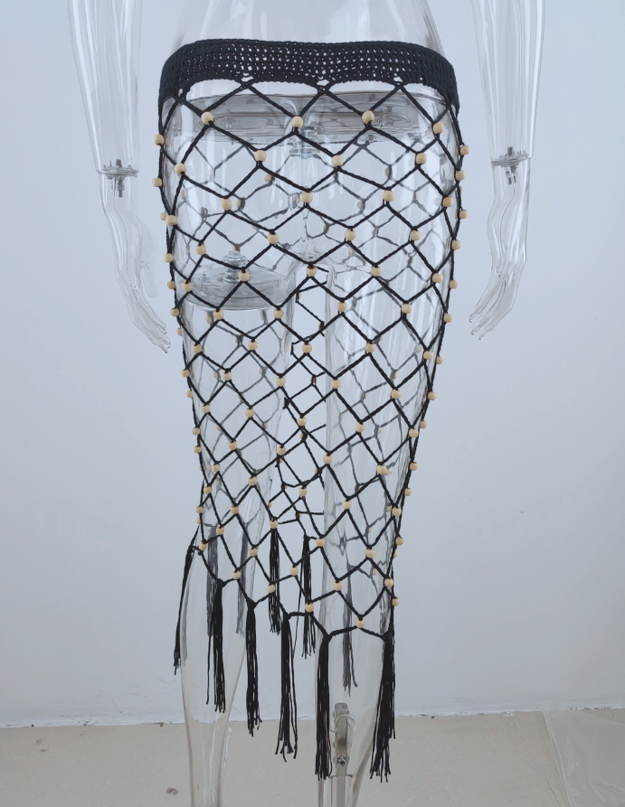 2Colors Plus Size Dress Sheer Fishnet Crochet Cotton Beach Skirt Cover ...