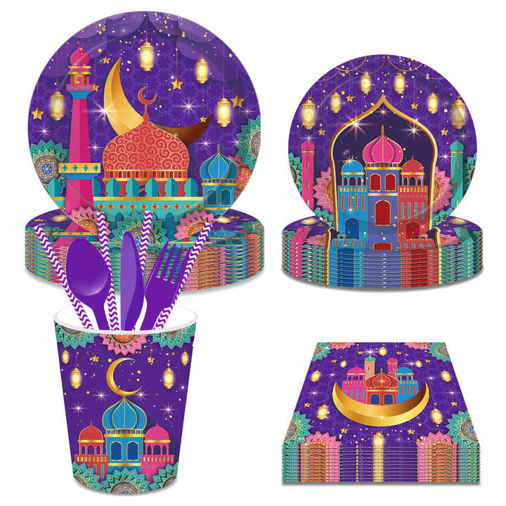 Huancai Ramadan Mubarak Party Supplies - Disposable Tableware Set