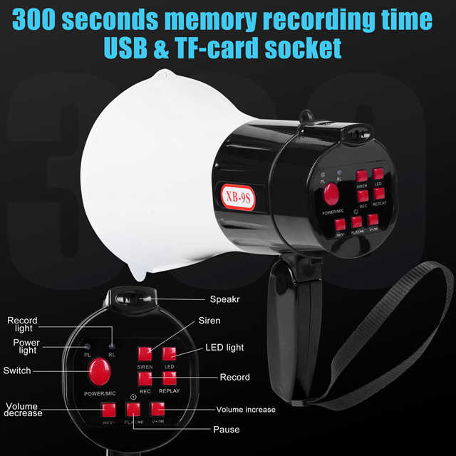Xb -9s Megaphone 30w High Power Megaphones Usb Wireless Led Lighting ...