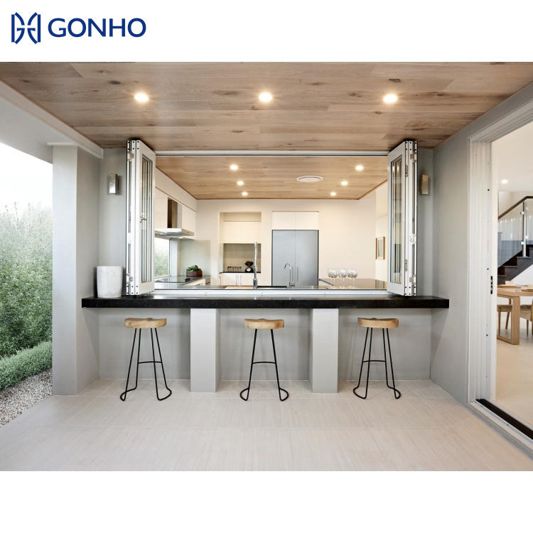 GONHO French Style Folding Window Frameless Aluminium Tempered Glass ...