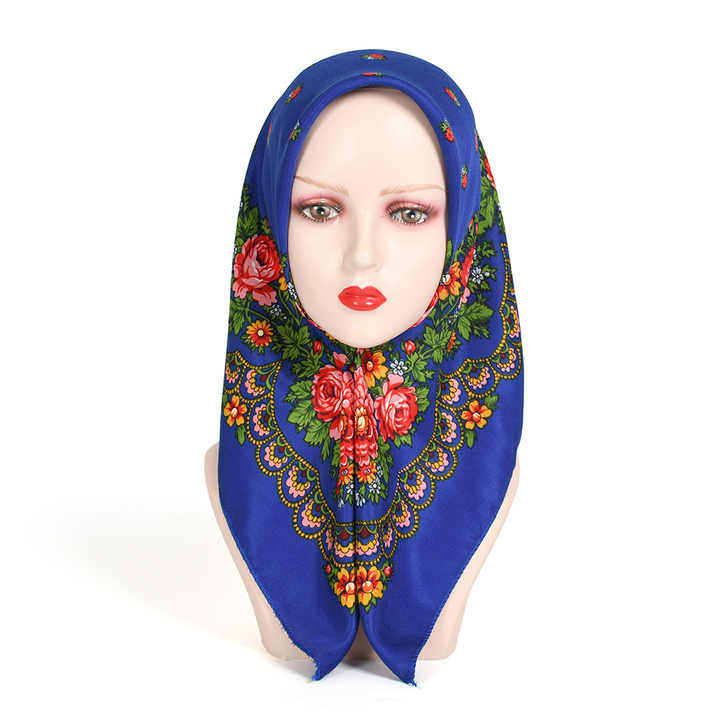 Ethnic Floral Printing Square Head Wrap - Babushka Scarf