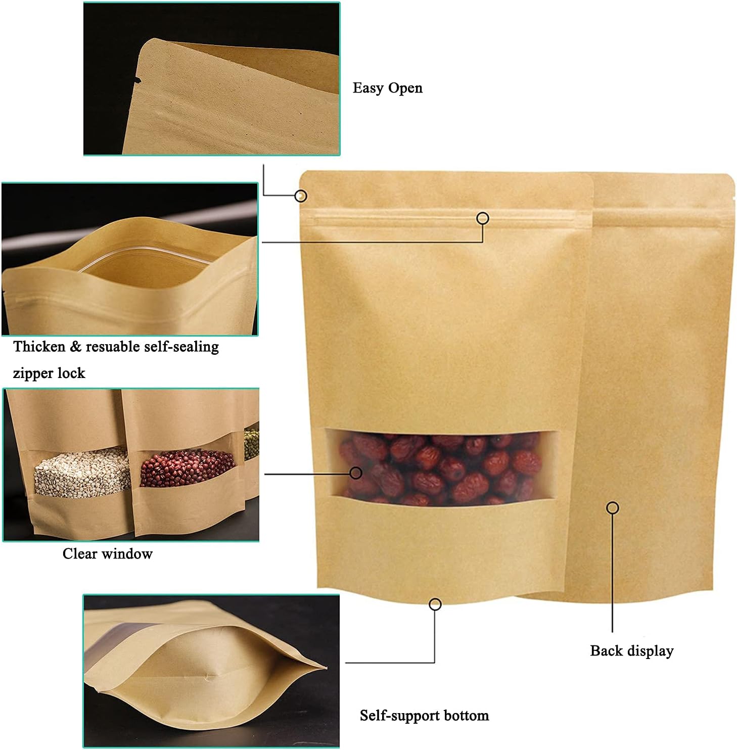 Premium Quality snack foods brown kraft paper pouch for Efficient ...