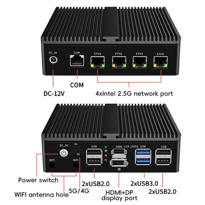 4G/5G LTE&WIFI Firewall Mini PC Alder Lake N100 Quad Core