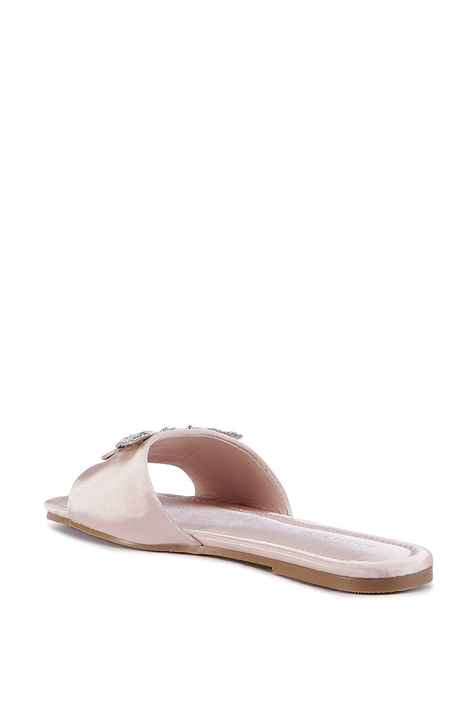 Pink Satin with Rhinestone Butterfly Lady Delicate Squared Toe Flats ...