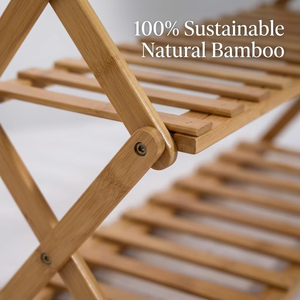 3-Tier Bamboo Folding Shoe Rack - No Assembly Needed - Portable Space ...