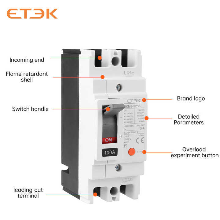 ETEK MCCB Thermo-Magnetic Type MCCB 2P 125A ICU/ICS:18/15KA