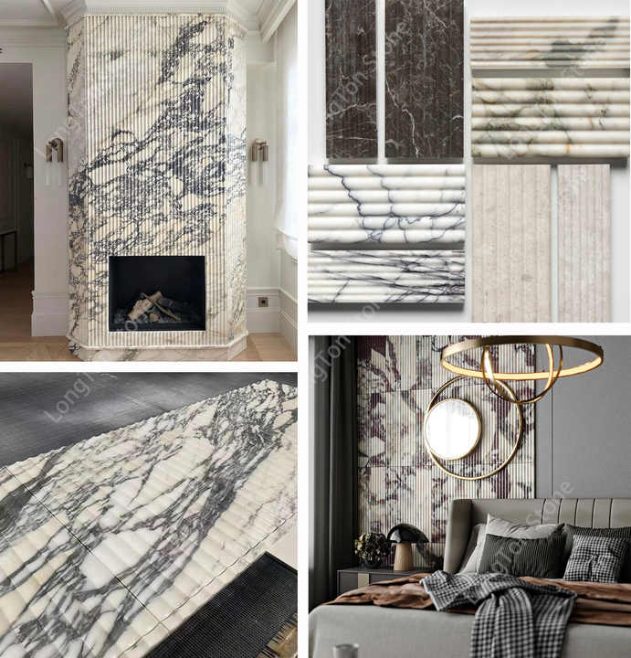Multicolor Marble Travertine Fluted Tile Stone Veneer