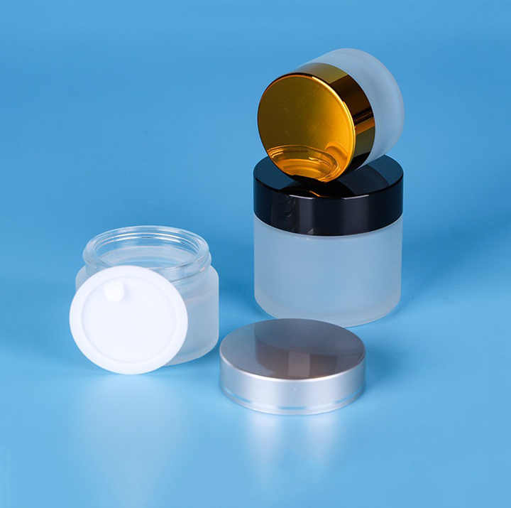 Empty Frosted Glass Cosmetic Cream Jars Black Gold Silver Lid Skin Care Face Cream Containers 5g ...