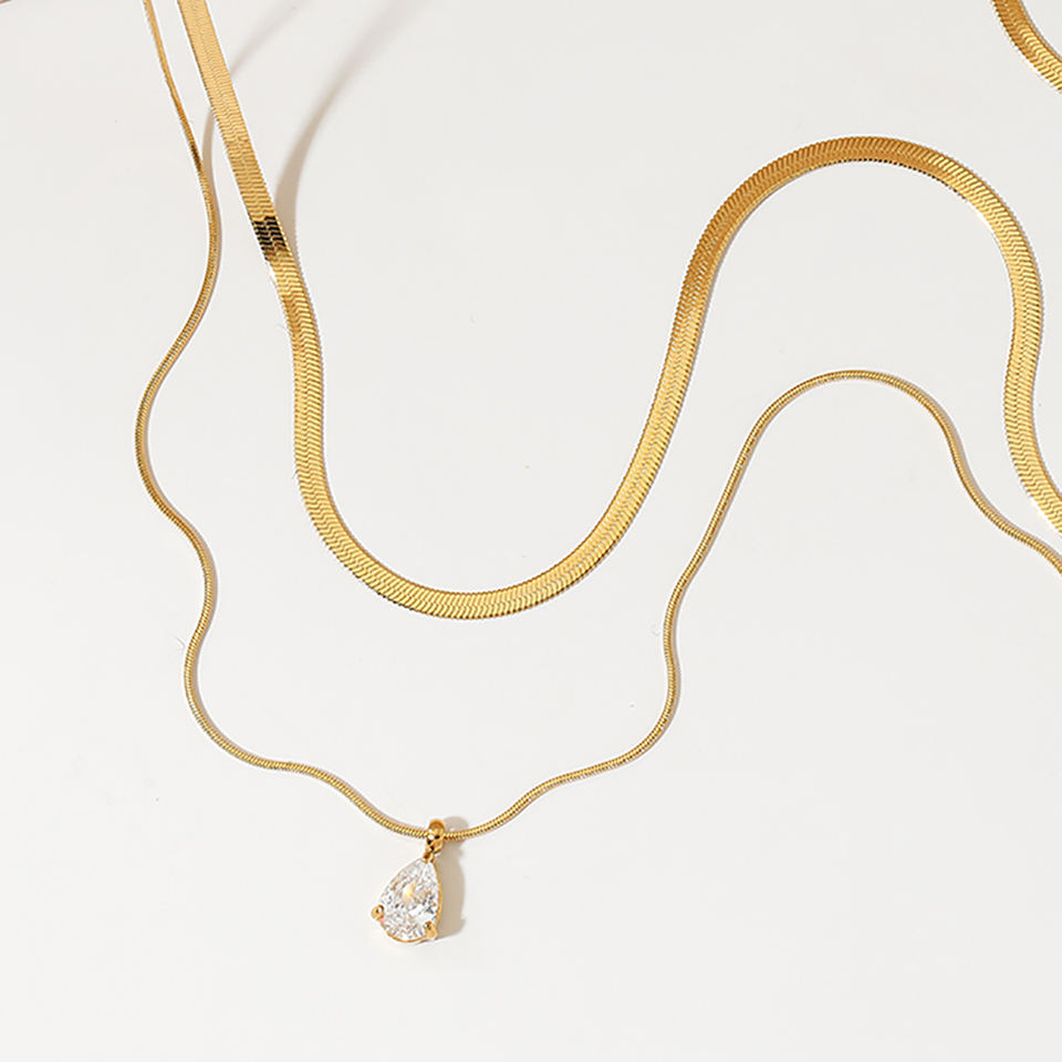 CLIORO Fashion Stainless Steel Necklaces Gold Plated Double Layer Chain ...