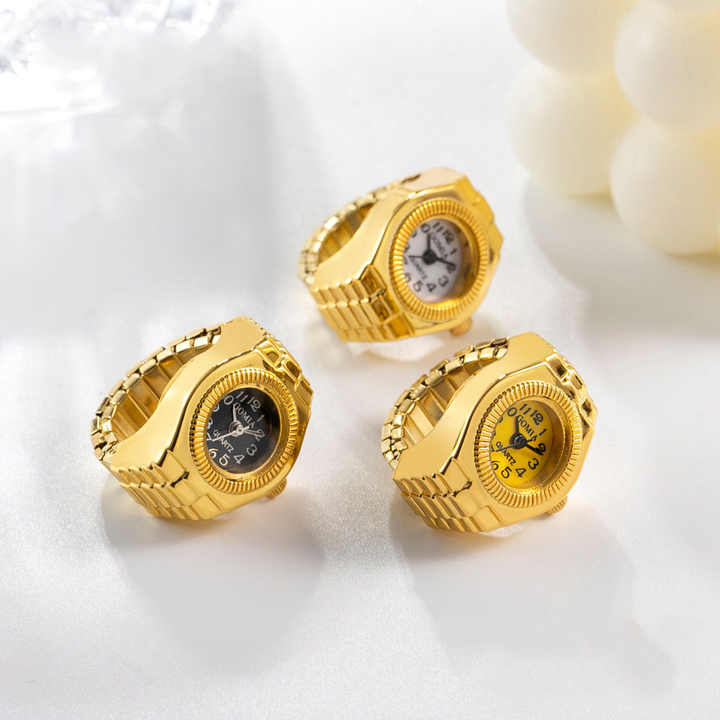 Gold Color Couple Rings Jewelry Clock Retro Quartz Watch Ring for Women ...