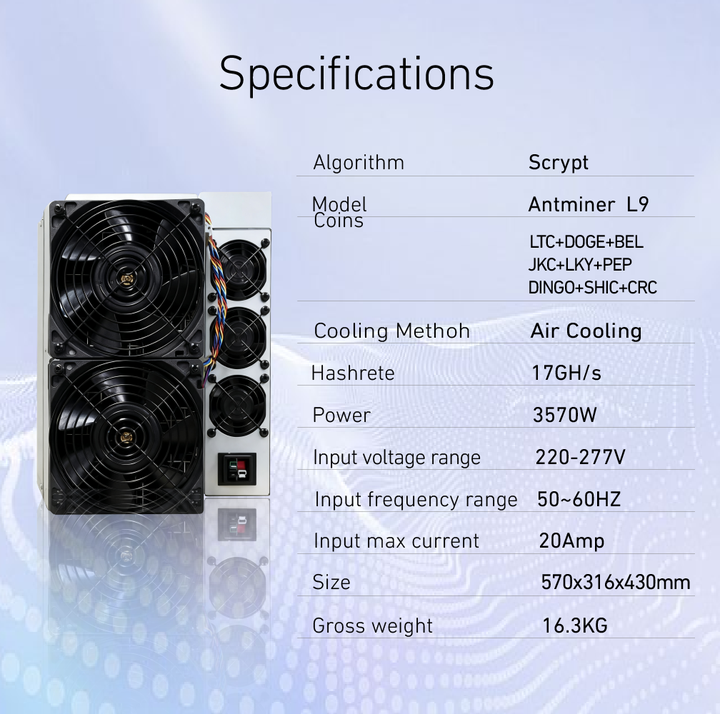Brand New BITMAIN ANTMINER L9 17G Scrypt Air-cooling LTC Doge Mining ...