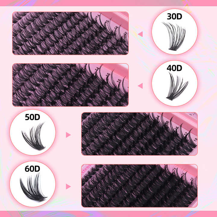 Private Label C/D Curl Mink Fluffy Eyelash 30d 40d 50d 60d Individual DIY Segmented Cluster Lash ...