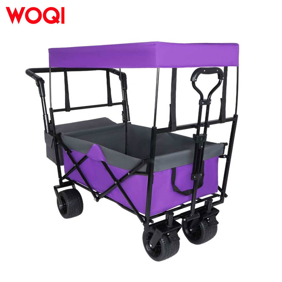 WOQI Collapsible Folding Iron Wagon Cart Removable Canopy Heavy Duty ...