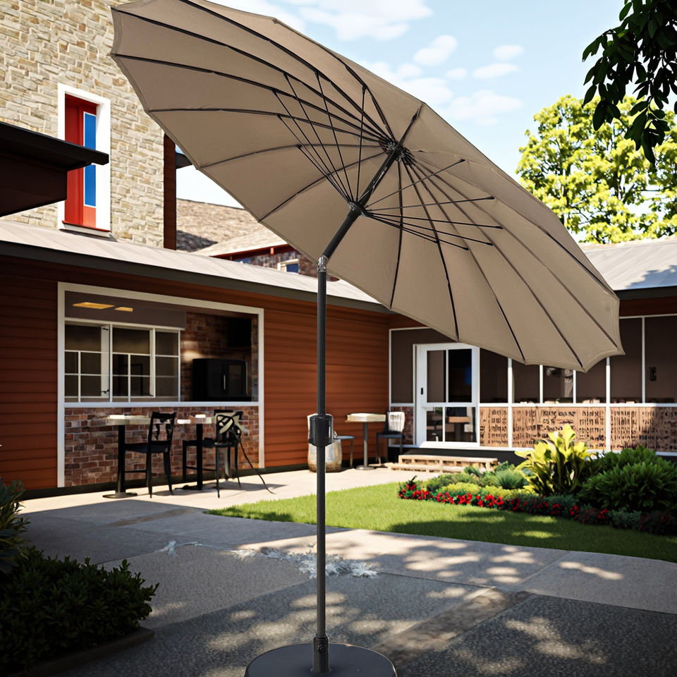 2.7m Fiber Glass Garden Parasol Wind-Proof Aluminum Frame Waterproof ...