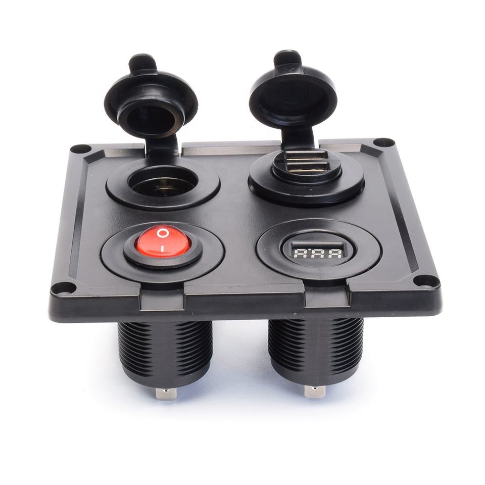4 in 1 On/off 12-24V Wireless Charger Socket Panel Mount Multi Outlet ...