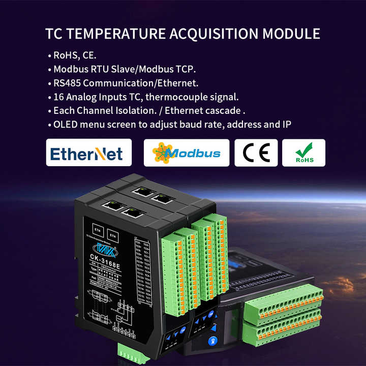 16-CH TC K-type Analog Temperature Control Data Acquisition Modbus Tcp Io Module Input and ...