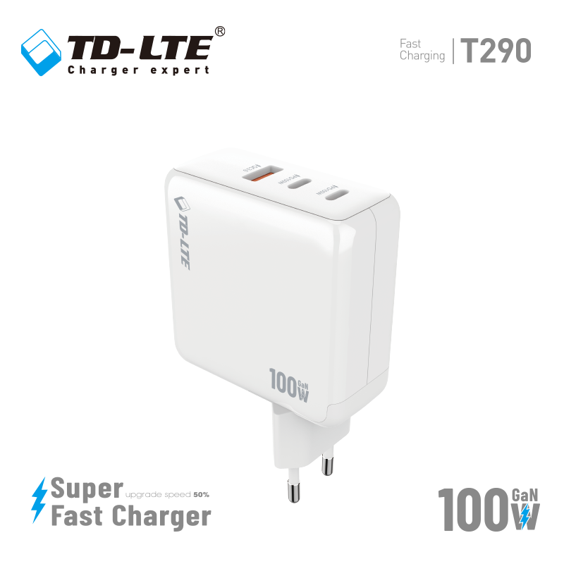 100W GaN Super Fast Charger Three Port USB-C PPS EU Plug Digital ...